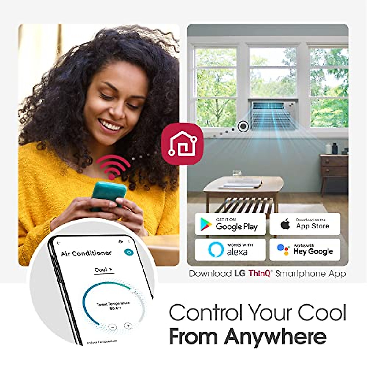 LG 14000 BTU Window Air Conditioners [2023 New] Remote Control WiFi Enabled App Ultra-Quite Washable Filter Cools 800Sq.Ft for Large Room AC Unit air conditioner Easy Install White LW1521ERSM1