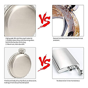 INTOR Hip Liquor Flask for Women, Leakproof Wine Flasks 304 Stainless Steel Rhinestone Portable Flask with Funnel, Women Girls Bling Gift(Silver/5oz)