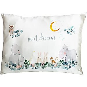Silky Tales - Toddler Pillowcase 100% Silk - Kids Pillow Cover 13x18 (White with Light Pink and Blue)