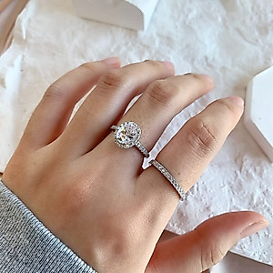 Oval Bridal Sets Wedding Ring Set for Women Platinum Plated Silver, 1Carat Center Moissanite Engagement Ring Set White Gold Anniversary Promise Rings for Her with Text Engraving（size 7