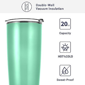Qilmy Blue-green Tumbler with Lid and Straw, 20 oz Double Walled Insulated Stainless Steel Tumbler Travel Coffee Cup for Hot & Cold Drinks