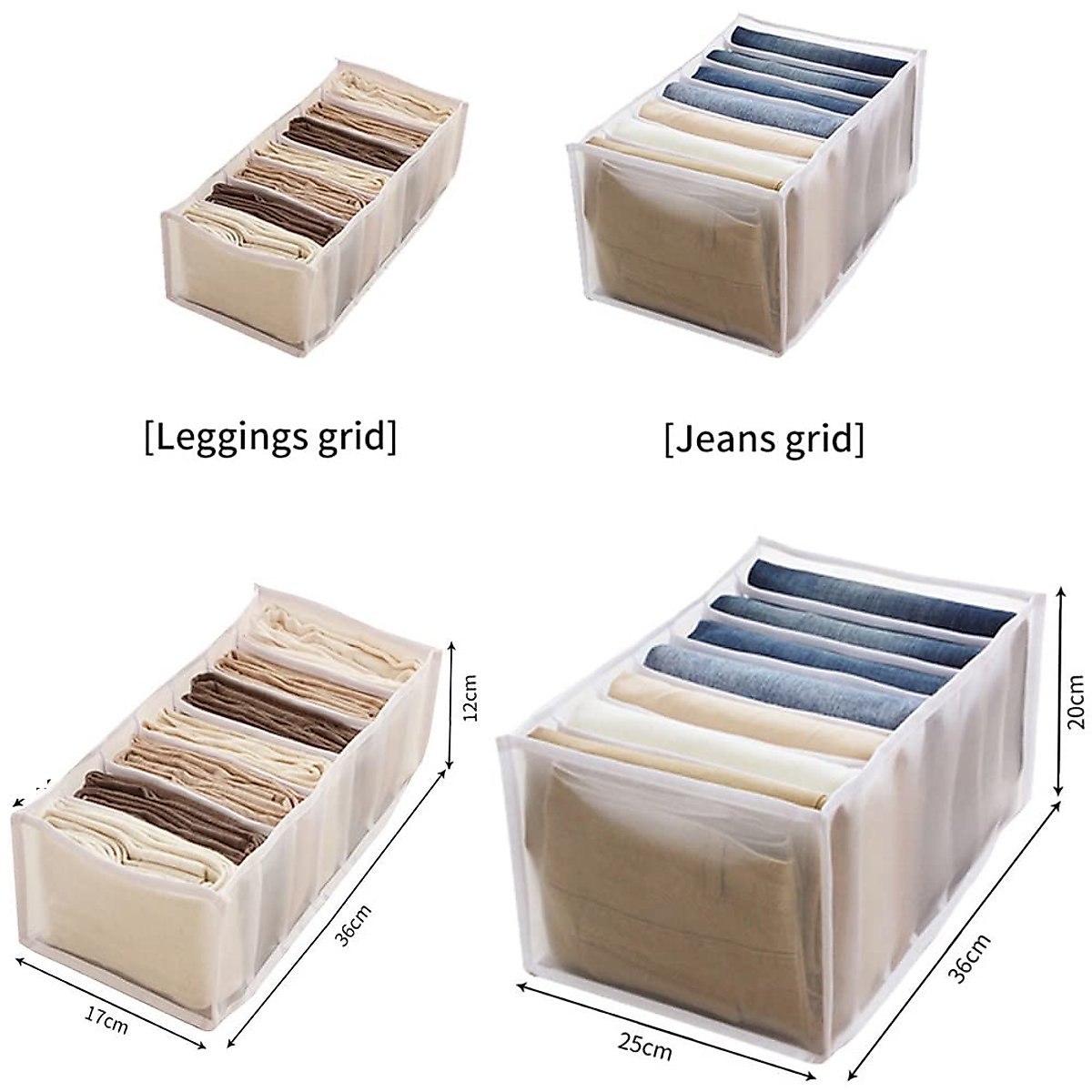 2PCS Clothes Organizer（7 Grids）Drawer Dividers for Clothes - Foldable Grid Storage Box with Multiple Layers