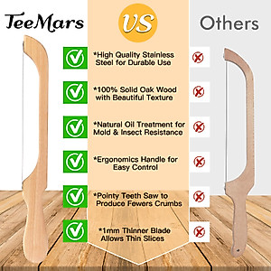 TeeMars Bread Slicer Knife for Homemade Bread, 16.5" Premium Oakwood Serrated Bread Knife with Bow Design, Ergonomics Handle, Solid & Easy to Cut, Stainless Steel, Replacement Blades, Rubber Cover