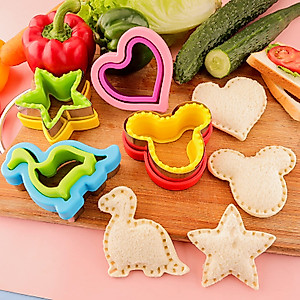 Sandwich Cutter and Sealer for Kids Large Bread Sandwich Decruster Pancake Maker 10PCS Fruits Cookies Vegetables Shaped Cutters for Kids Lunch Bento Box Dinosuar Mickey Heart Star flower