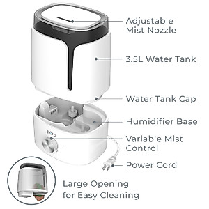 Pure Enrichment HUME Ultrasonic Cool Mist Humidifier - Easy-Clean 3.5L Tank Lasts up to 50 Hours; Whisper Quiet, & Auto Shut-Off for Large Living Rooms, Basements, Bedrooms, Nurseries, & Plants
