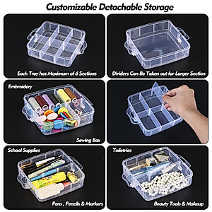 Bringer 3-Tier Small Clear Stackable Storage Container Box with Dividers-18 Compartments, Plastic Craft Storage Organizer Box, 2-Pack