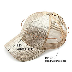 C.C Hatsandscarf Ponytail caps Messy Buns Trucker Plain Baseball Cap (BT-6) (Glitter-Gold)