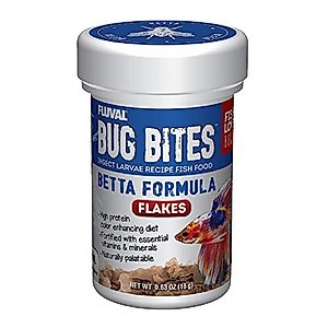 Fluval Bug Bites Color Enhancing Fish Food for Betta Fish, Flakes for Small to Medium Sized Fish, 0.63 oz, A7366, Brown