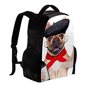 Laptop Backpacks French Bulldog with Red Wine Beret Hat