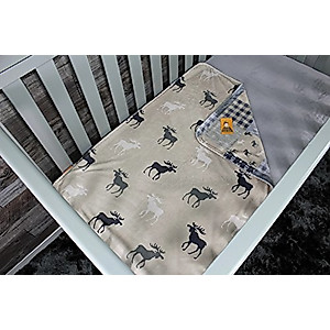 Dear Baby Gear Baby Blanket - Double Layer, Gender Neutral for Girls and Boys, Faux Quilt Soft Infant Blanket with Gray Tan Adventure and Grey Moose on Tan Design, 40x30 inches