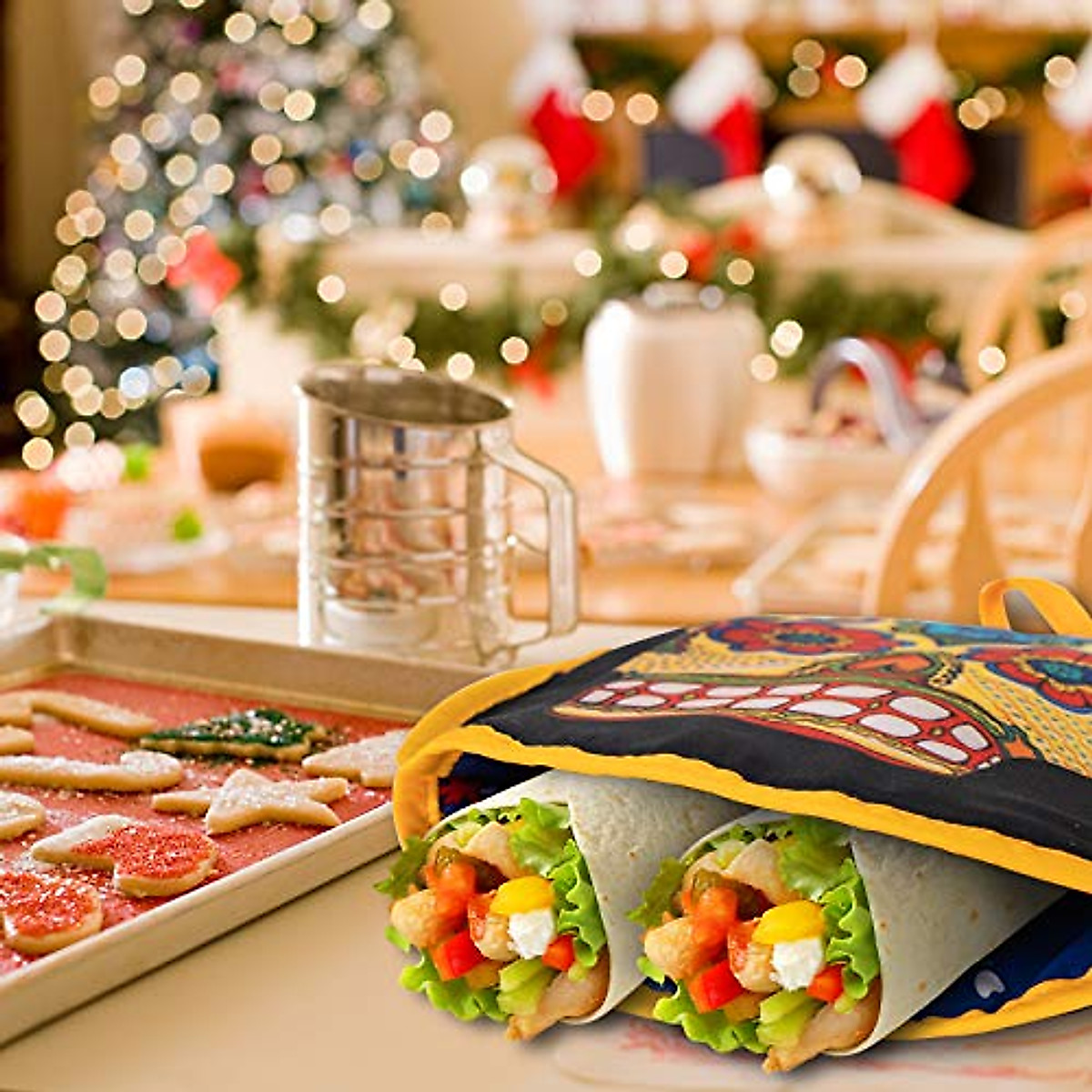 Nattork 10 Inch Tortilla Warmer -Insulated Fabric Pouch - Keeps warm for 1 hour (10", skull x 1pcs)