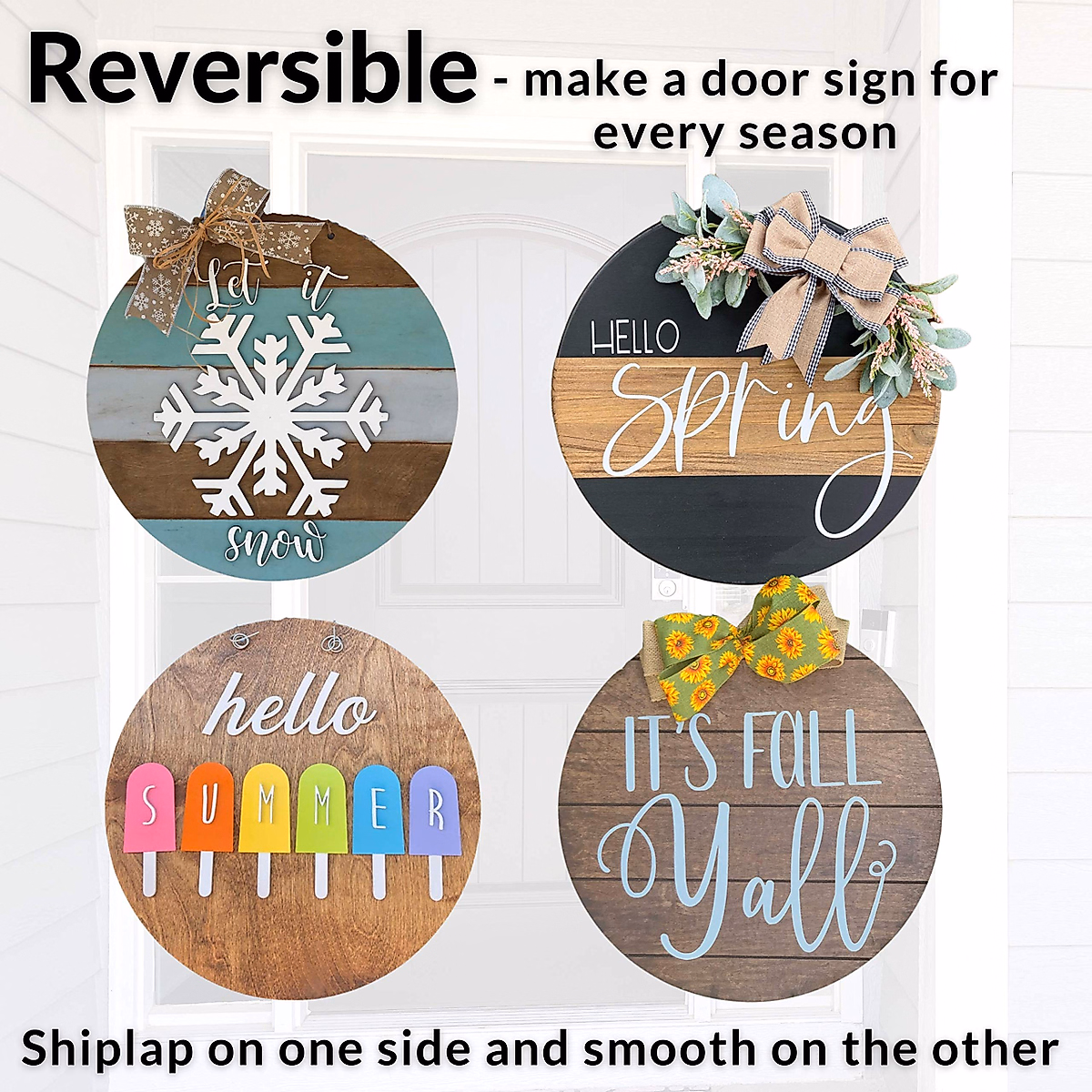 Unfinished Wood Rounds for Crafts - 2 Pack of 14 Inch Diameter Reversible Wood Circles with Real Wood Veneer That Will Not Warp, Wood Slices with Smooth Side and Embossed Shiplap Side by CADE + KAI