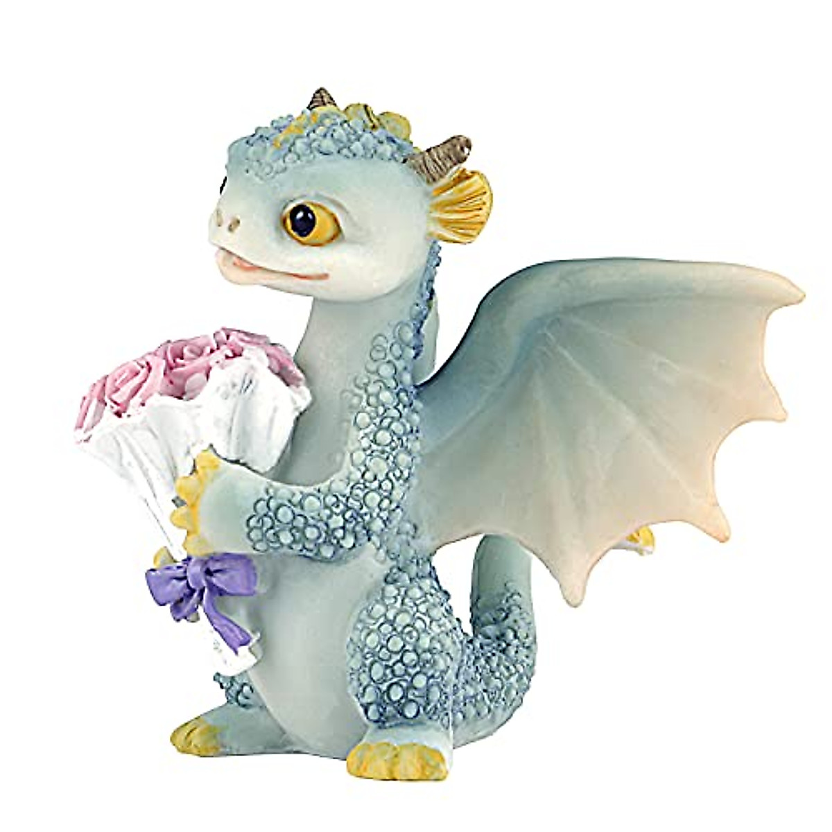 Aclema Miniature Figurines Fairy Garden Dragon Present Bouquet Resin Decor Collections for Terrarium Micro Landscape