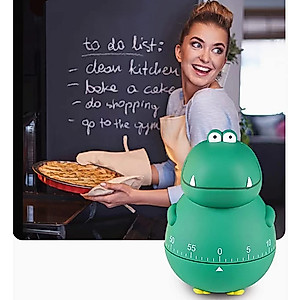 Cute Dinosaur 100% Mechanical Egg Kitchen Timer for Kids Cooking/Reading/Classroom/Do Sports(Dinosaur, Green)
