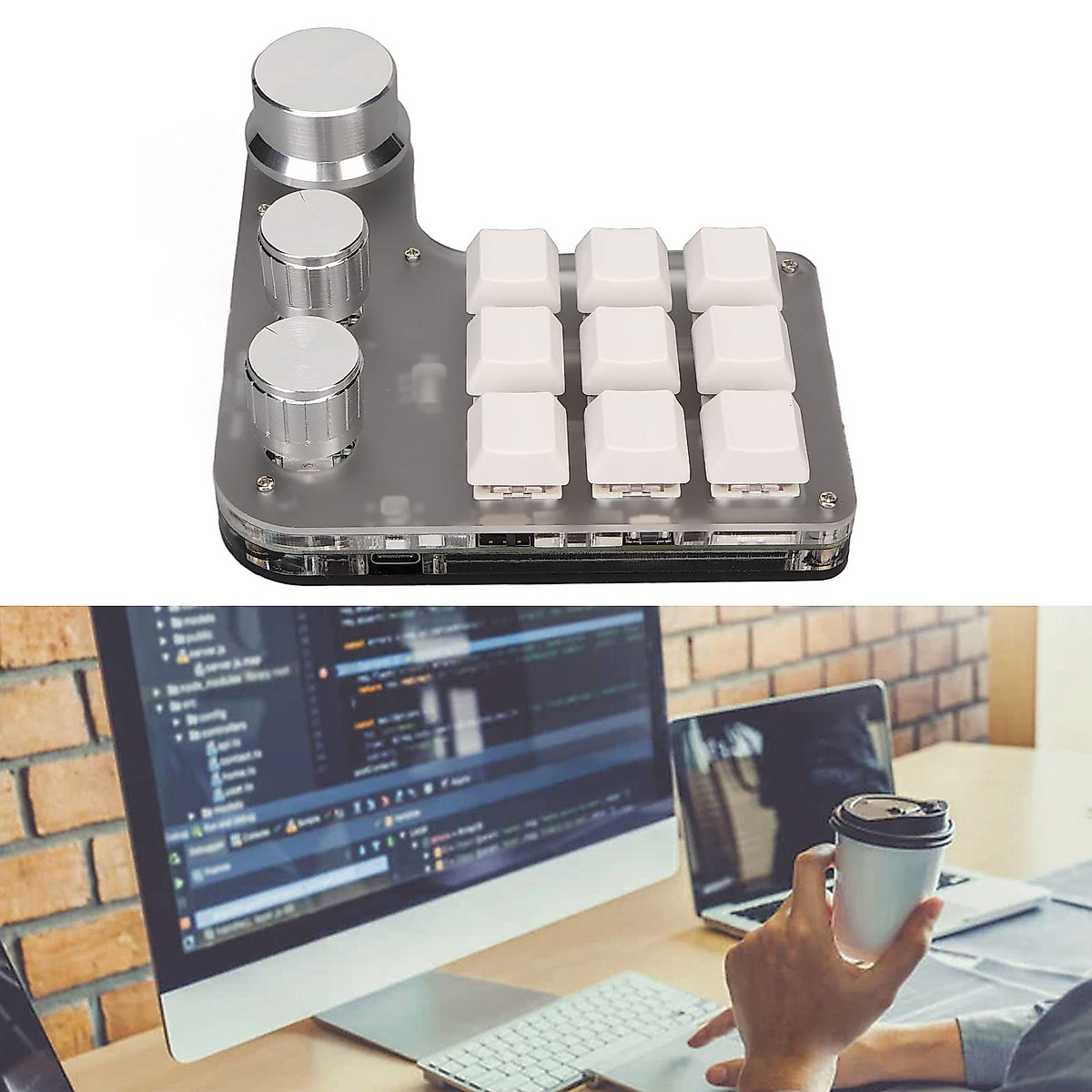 TOPINCN Mini Gaming Keyboard, 9 Keys 3 Buttons Mini Custom Keyboard for Video Editing (White)