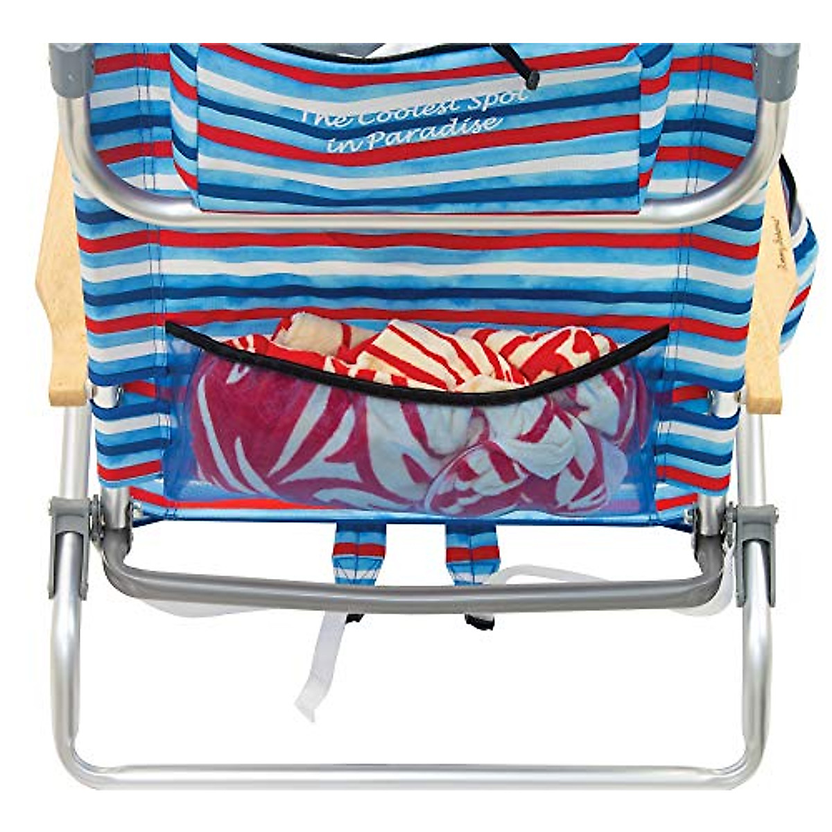 Tommy Bahama 5-Position Classic Lay Flat Folding Backpack Beach Chair, Aluminum , Red, White, and Blue Stripe