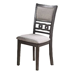 Benjara Fabric Upholstered Dining Chair with Knot Cut Out Back, Set of 2, Gray