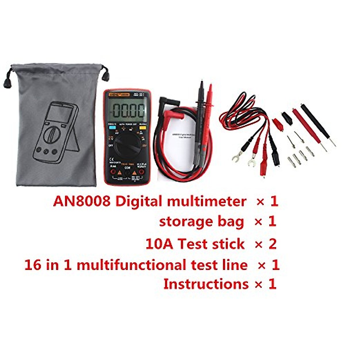 Alloet AN8008 True-RMS Digital Multimeter Square Wave Voltage Ammeter MAX Display 9999 Counts Auto/Manual Ranges True RMS