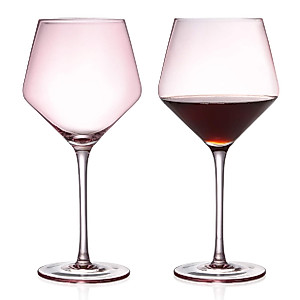 ANNIE LAURIE Pink Colored Wine Glass - Set of 2 - Large 22 oz Stemmed Glassware - Hand-Blown Crystal Glasses, White & Red Wine, Water, Cocktail - Bachelorette, Party, Celebration, Birthday