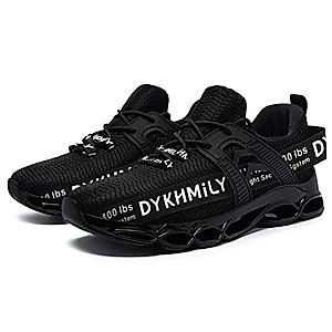 DYKHMATE Steel Toe Shoes for Men Women Lightweight Fashion Safety Sneakers Breathable Comfortable Safety Toe Slip On Tennis Shoes for Work (9, Black White)