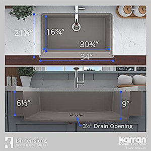 Karran QAR-740 Retrofit Farmhouse/Apron-Front Quartz Composite 34 in. Single Bowl Kitchen Sink Kit in Concrete