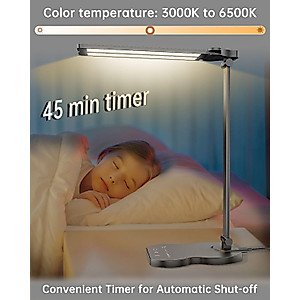 LED Double Head Desk Lamp for Home Office with Adjustable Swing Arms and Dimmable Touch Control LED Desk Light USB Power and Multi-Color Illumination for Home Office and Study