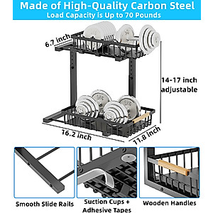 exilot 2 Pack Under Sink Organizer, Large 2 Tier Under Sink Organizer Storage, Height Adjustable Metal Pull Out Cabinet Organizer, Sliding Storage for Kitchen/Bathroom/Laundry Room.