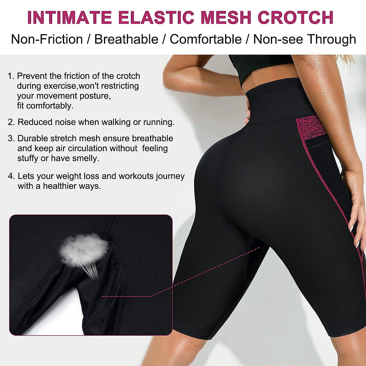 TrainingGirl High Waist Sauna Sweat Shorts Weight Loss Workout Pants with Pocket for Women Running Gym Yoga Exercise (Black, M)