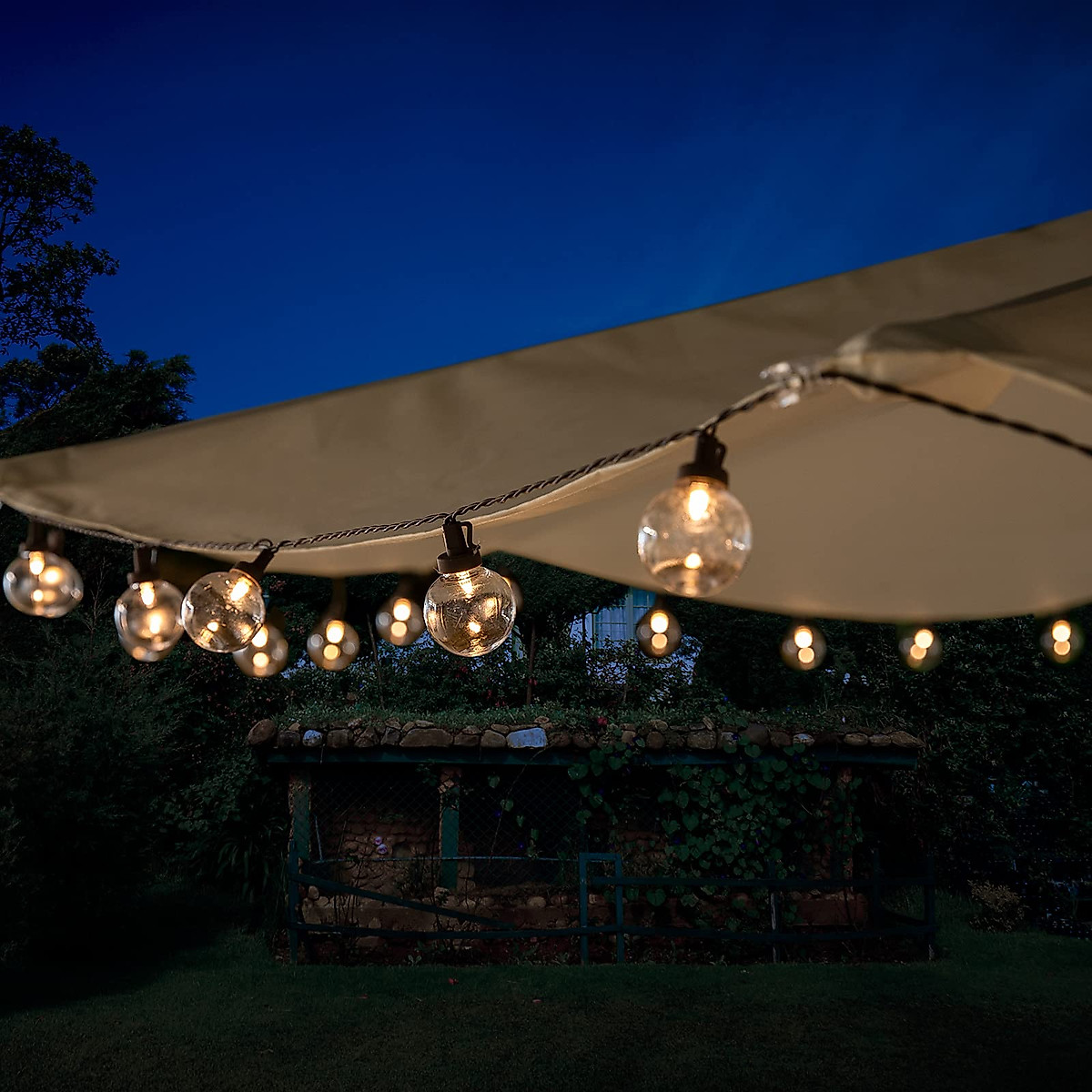 ZHONGXIN Solar String Lights Outdoor Globe, 38.6FT G40 Solar Patio String Lights Waterproof with 50 Warm White LED Plastic Bulbs, Great for Home Garden Backyard Gazebo Christmas Wedding Party Décor