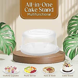 Cake Carrier with Lid and Handle, Multipurpose Cake Stand Fits 10 inch Cake, Cupcake Containers for 11 Cupcakes，Cake Holder Serves as Five Section Serving Tray, Portable Cheesecake Container, White