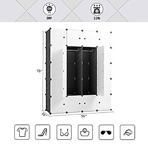 Aeitc Portable Wardrobe Closets 14"x18" Depth Cube Storage, Bedroom Armoire, Storage Organizer with Doors, 20 Cubes, Black