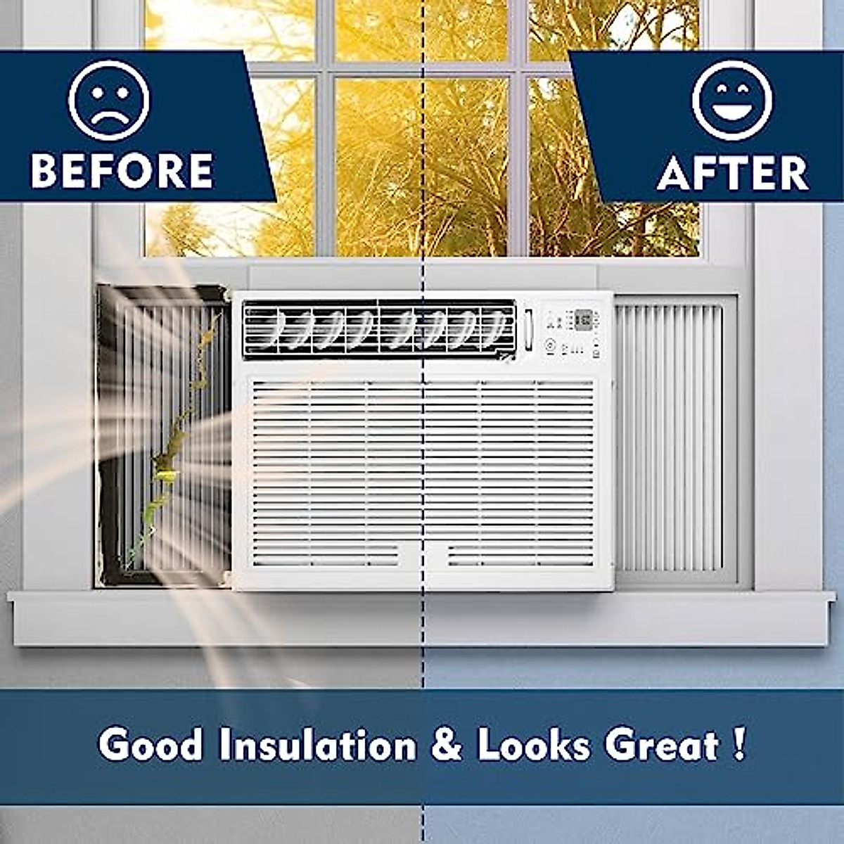 Pearwow Window Air Conditioner Side Panel with Frame,AC Insulation Side Panels Curtain Kit,Fits for Most 10000BTU Window AC Units