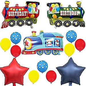 InBy 20pcs Train Balloon Kit for 1st 2nd 3rd 4th 5th Kids Birthday Decoration Baby Shower Girl Boy 12" Latex Balloon Birthday Jumbo Colorful Train Foil Balloon Transportation Theme Party Supplies Set