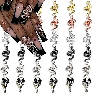 36Pcs Snake Nail Charms Metal Butterfly Nail Gems Nail Rhinestones 3D Alloy Snake Nail Charms Silver Gold Snake Nail Jewelry Snake Charm Designs for Women Girls Acrylic Nail DIY Manicure Decorations