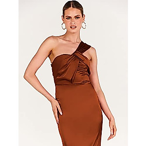ANRABESS Women's Silk One Shoulder Wedding Guest Bodycon Dress Cocktail Evening Party Long Midi Dress A942-Xiuhong-M Rust