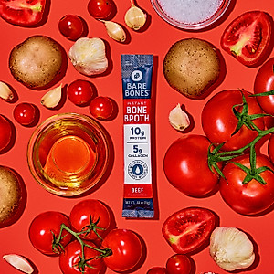 Bare Bones Beef Bone Broth Instant Powdered Mix | Rich Savory Packets on-the-Go No Artificial Flavors | 100% Grass Fed Keto & Paleo Friendly | 10g Protein | 8 Pack