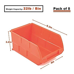 Wallmaster 8-Bin Storage Bins Garage Rack System & 48pcs Pegboard Hooks Set Pegboard Tool Organizer