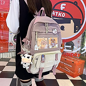 Kawaii Backpack for School Japanese, Aesthetic Backpack for Women Girls Cute Korean Style Bags with with Kawaii Pin and Accessories (Purple)