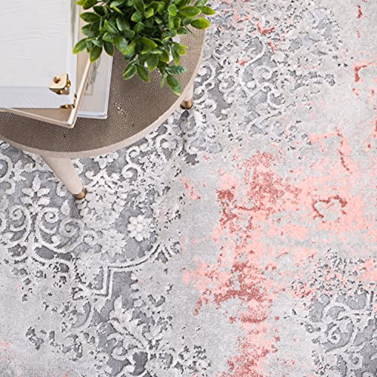 SAFAVIEH Meadow Collection Area Rug - 8' x 10', Light Grey & Pink, Modern Abstract Design, Non-Shedding & Easy Care, Ideal for High Traffic Areas in Living Room, Bedroom (MDW573G)