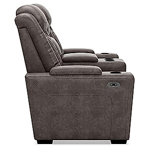 Signature Design by Ashley Hyllmont Power Reclining Loveseat with Center Console, Weathered Gray