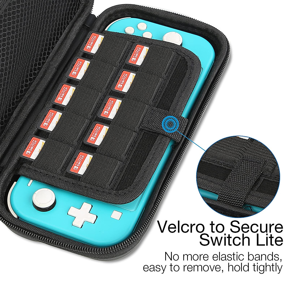 HEYSTOP Pouch Compatible with Nintendo Switch Lite, Protective Case Cover Carrying Case with 10 Game Card Cases, Accessories for Nintendo Switch Lite – Black