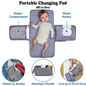 Dikaslon Diaper Bag Backpack, Stroller Hooks, Large Unisex Baby Bags with Changing Pad, Pacifier Case and Universal Stroller Clips for Mom Dad