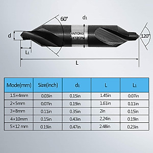 Naiyong Tools 5 Lathe Mill Center Drill Countersink Bit Tooling Set, M35 HSS 5% Cobalit Contained, Titanium Plated (CPM)