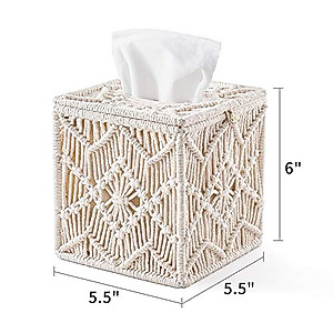Mkono Macrame Tissue Box Cover and Boho Storage Baskets Organizer for Home Bedroom Living Room College Dorm Bed, Set of 3