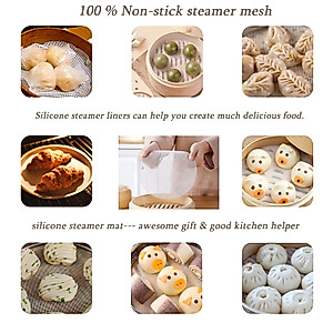 Inchant 5pcs Round Silicone Steamer Mats Non-stick Silicone Dumplings Buns Baking Pastry Dim Sum Mat for Bamboo Steamer