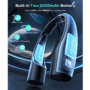 RfLety Portable Neck Fan 2 Pack, Hands-Free Wearable Personal Fan, 360° Cooling, 4 Speeds, 8000 mAh Battery Operated, Rechargeable, Gifts for Women Men, Suitable for Outdoor, Indoor, Travel-Black