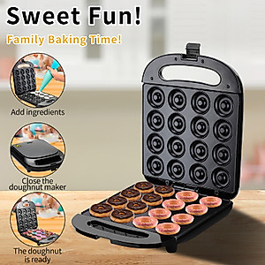 Mini Donut Maker, Mini pancakes maker Machine, Bake 16 Mini Doughnuts, Non-stick Surface, cake machine, Double-sided heating, Perfect for Breakfast, Snacks, Desserts & More