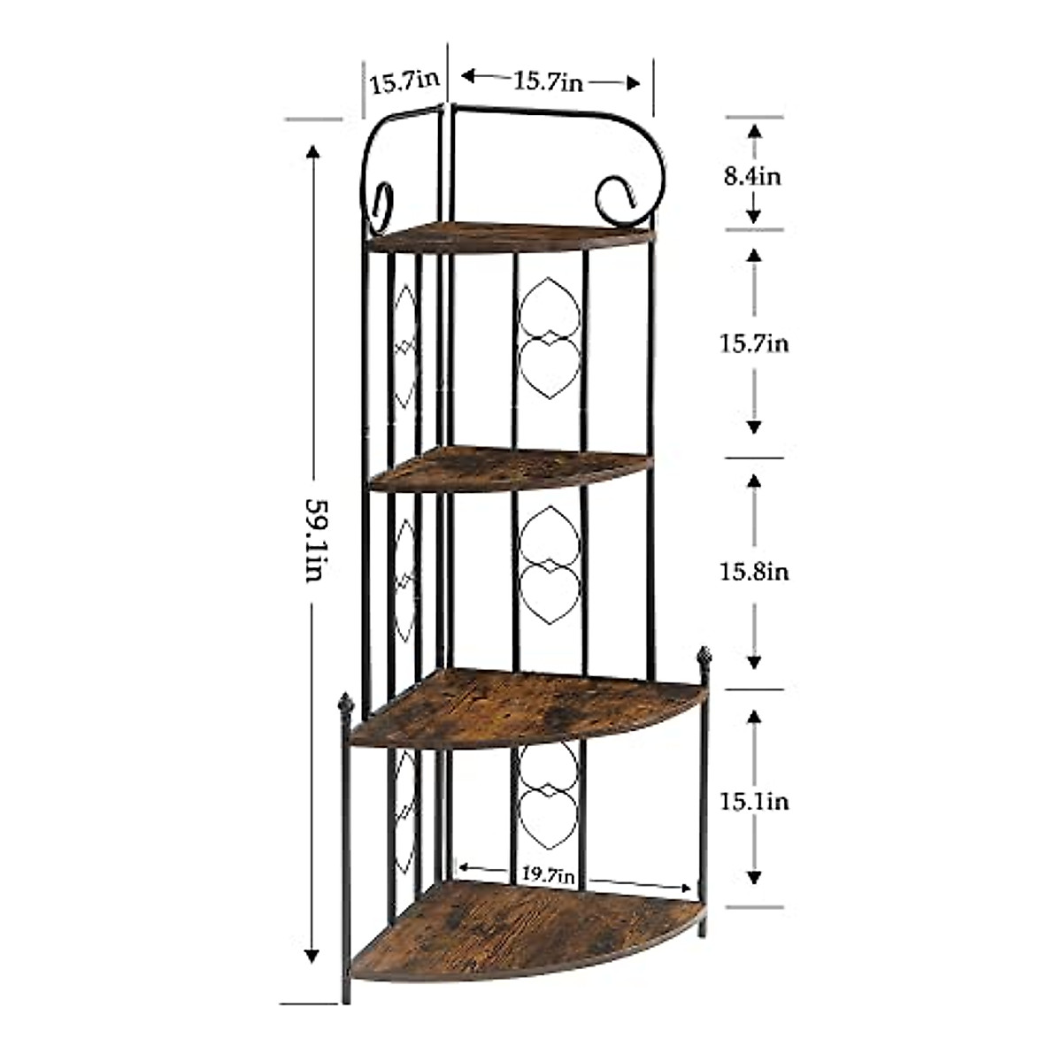 VECELO 4-Tier Ladder Corner Shelf with Metal Frame, Multipurpose Bookshelf Bookcase, Plant Stand & Storage Display Shelves for Living Room, Bedroom, Office, Rustic Brown