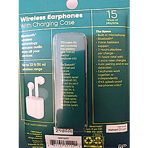 onn. 15 Hours of Playtime White, Wireless Earphones with Charging Case