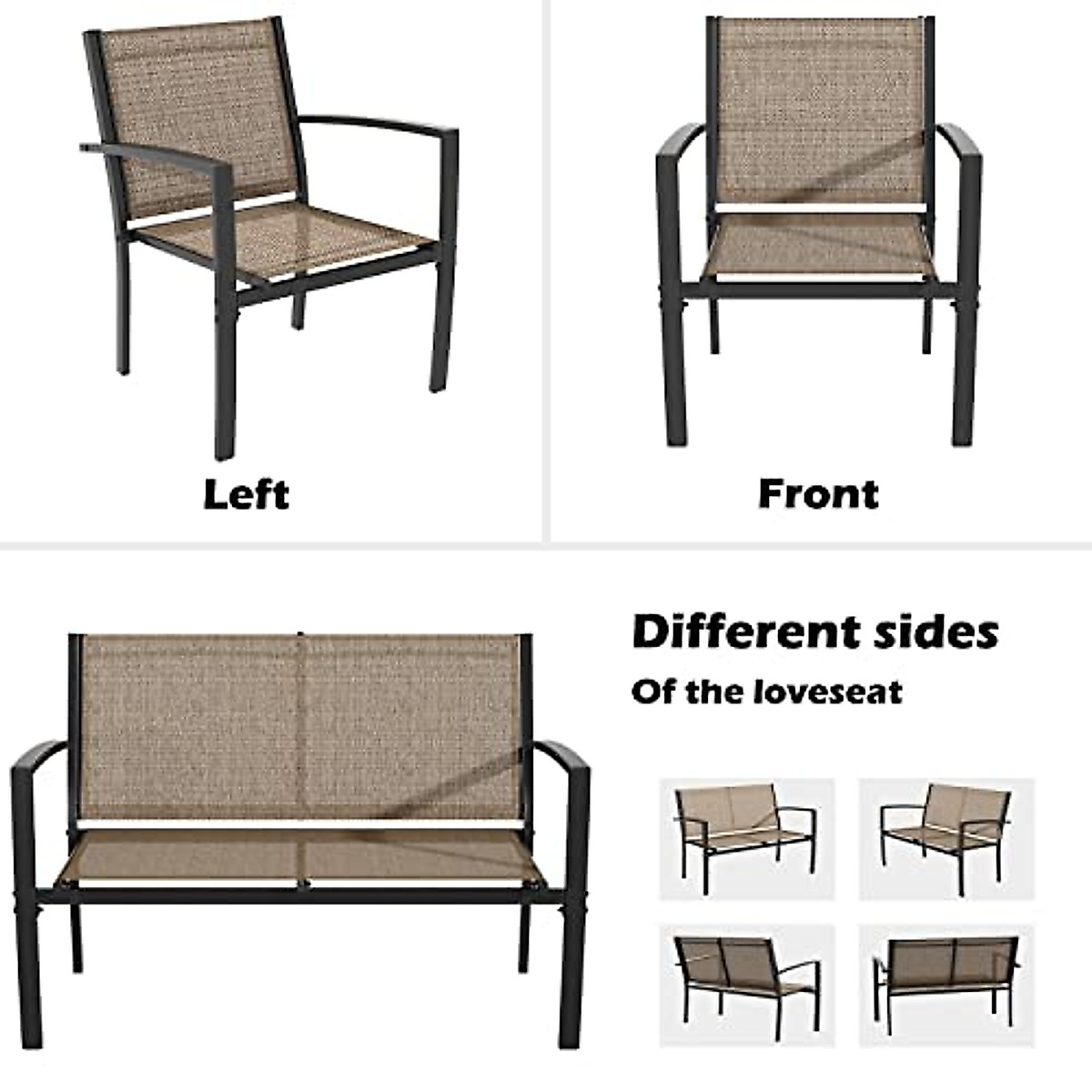 Greesum 4 Pieces Patio Furniture Set, Outdoor Conversation Sets for Patio, Lawn, Garden, Poolside with A Glass Coffee Table, Brown